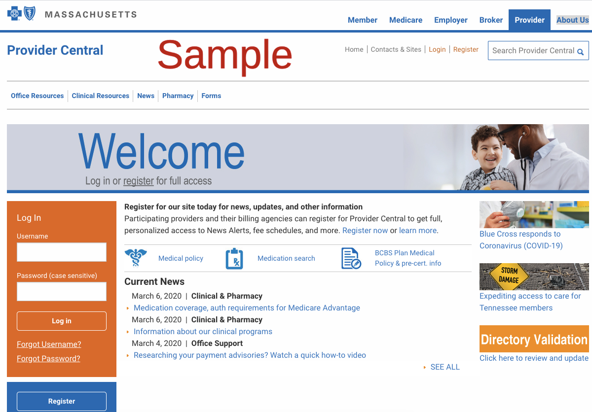 BCBSMA | Provider Central | Register / Login
